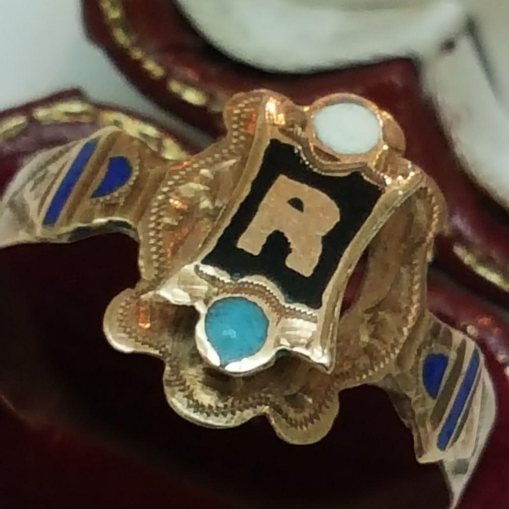 Antique 10k Pink Gold Enameled Rring 1800s - Gem